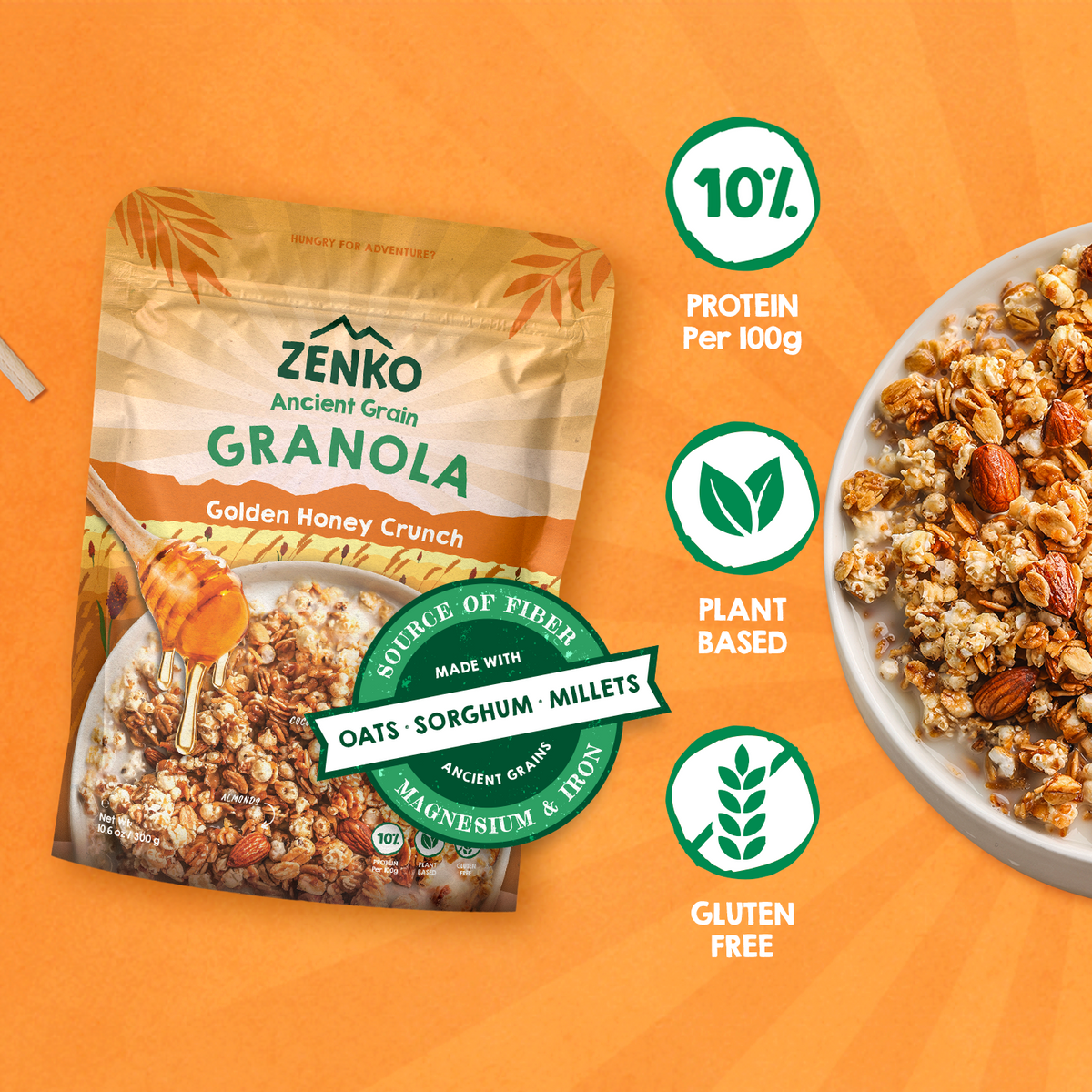 ZENKO Ancient Grain Granola - the first Granola that pops - HONEY ...